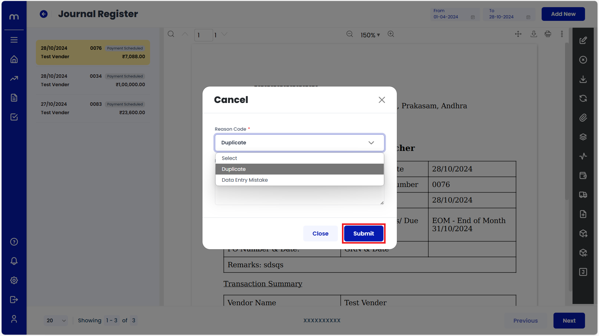 How to create Journal Register? | MyBizz ERP